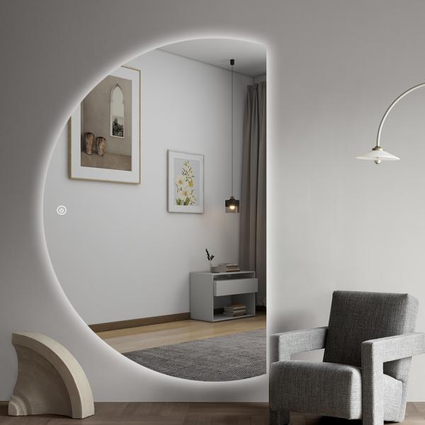 Quality Artistic Irregular Shaped LED Mirror Anti Fog Half Circle Bathroom Mirror With LED Light for sale