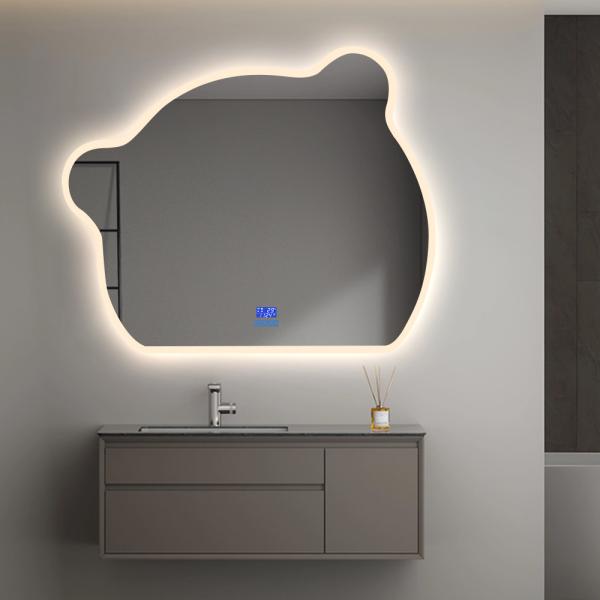 Quality Custom Irregular Shaped LED Mirror , Modern Half Moon Bathroom Mirror IP44 for sale