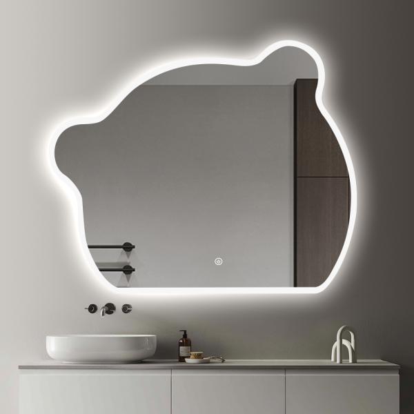 Quality Custom Irregular Shaped LED Mirror , Modern Half Moon Bathroom Mirror IP44 for sale