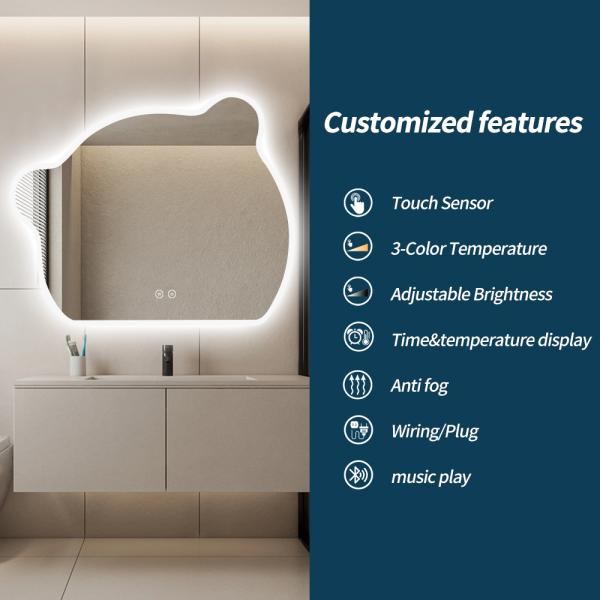 Quality Custom Irregular Shaped LED Mirror , Modern Half Moon Bathroom Mirror IP44 for sale