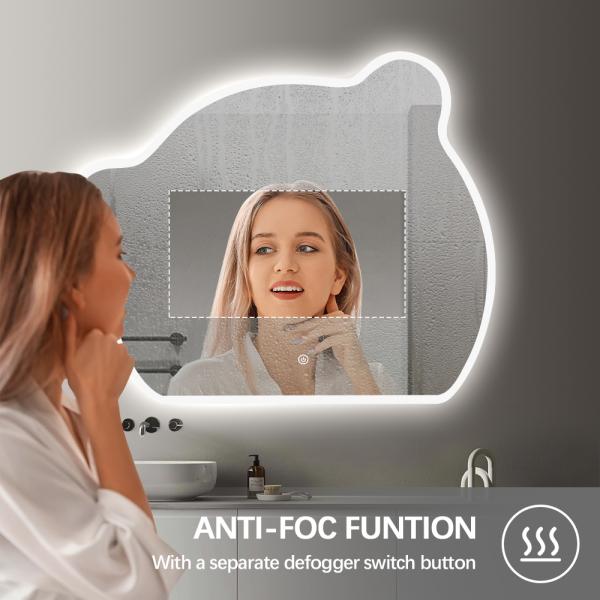Quality Custom Irregular Shaped LED Mirror , Modern Half Moon Bathroom Mirror IP44 for sale
