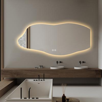China Dimming Customizable Backlit Vanity Mirror Wave Edge Wall-Mounted LED Bathroom Mirror with Anti-Fog for sale