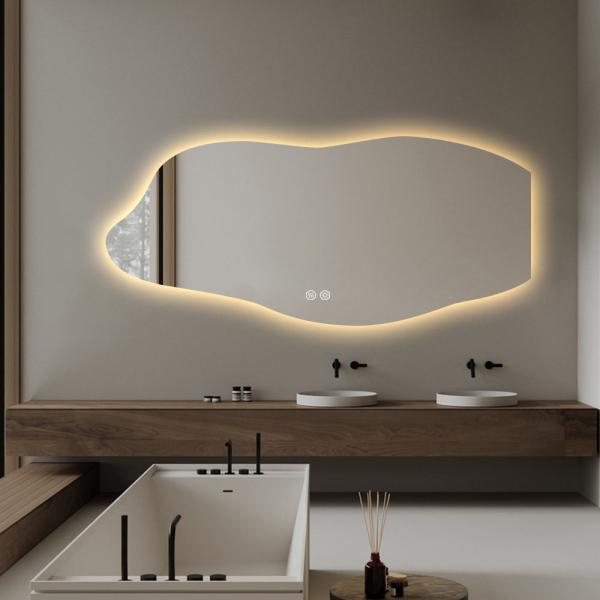 Quality Dimming Customizable Backlit Vanity Mirror Wave Edge Wall-Mounted LED Bathroom Mirror with Anti-Fog for sale