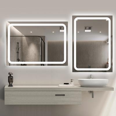 China Rectangle Smart Touch Switch Makeup Bathroom Illuminated Led Mirror With Light Dimmable for sale