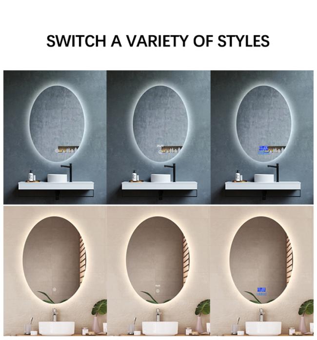 Close-up view of LED bathroom mirror lighting
