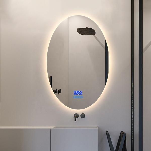 Quality HD Copper Free Silver Bathroom Mirror , Waterproof LED Oval Bathroom Mirror for sale
