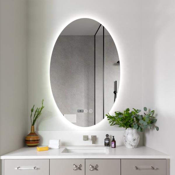 Quality HD Copper Free Silver Bathroom Mirror , Waterproof LED Oval Bathroom Mirror for sale