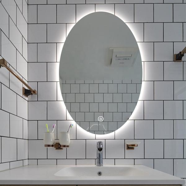 Quality HD Copper Free Silver Bathroom Mirror , Waterproof LED Oval Bathroom Mirror for sale