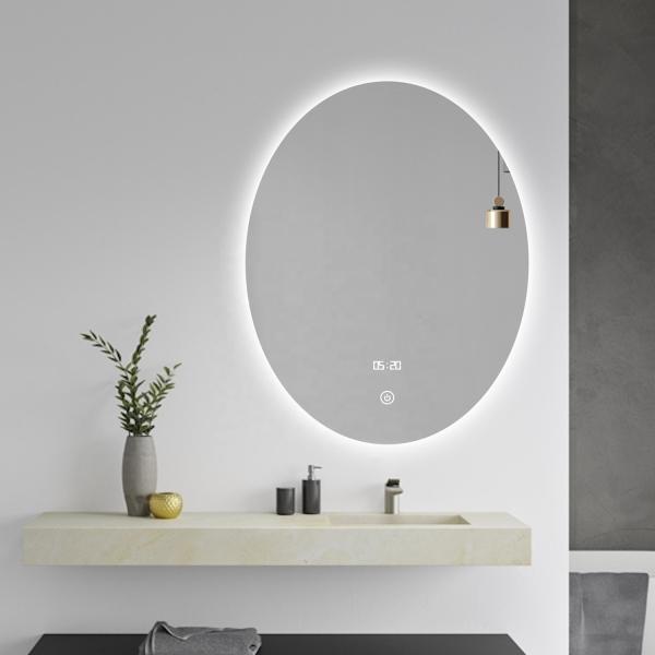 Quality HD Copper Free Silver Bathroom Mirror , Waterproof LED Oval Bathroom Mirror for sale
