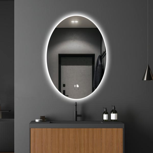 Quality HD Copper Free Silver Bathroom Mirror , Waterproof LED Oval Bathroom Mirror for sale