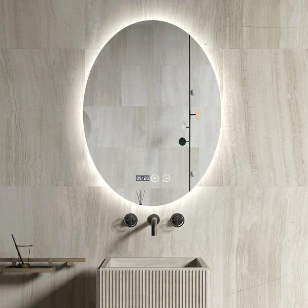 Quality HD Copper Free Silver Bathroom Mirror , Waterproof LED Oval Bathroom Mirror for sale