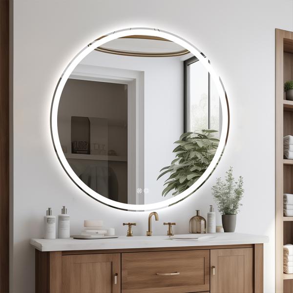 Quality Waterproof Smart Round Bathroom Mirror Anti Fog LED Illuminated Wall Mirror With Touch Switch for sale