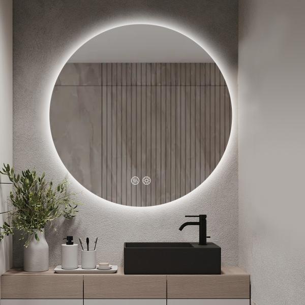 Quality Luxury Backlit Circular LED Mirror Decorative Frameless Smart Vanity Mirror With Defogger 3 Color Dimming for sale