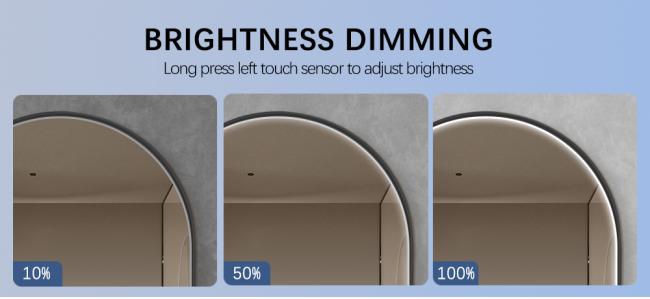 Arch LED mirror installation in modern bathroom setting