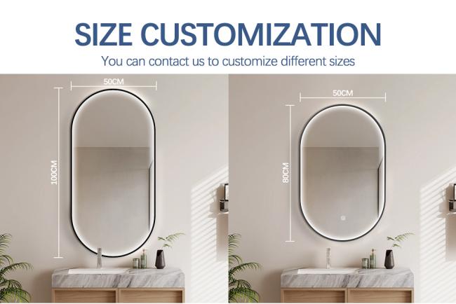 Arch bathroom mirror with elegant curved design and LED lighting