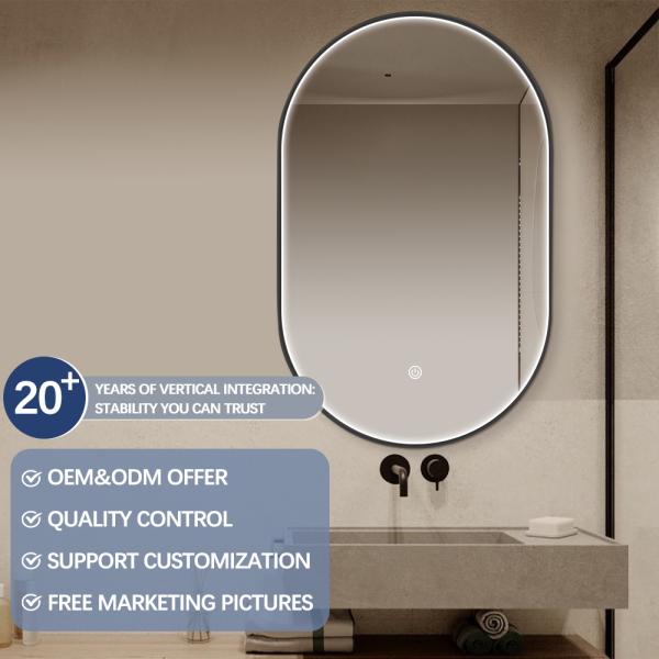 Quality Waterproof Ip44 Arch Bathroom Mirror Custom Size LED Mirror With Black / Gold for sale