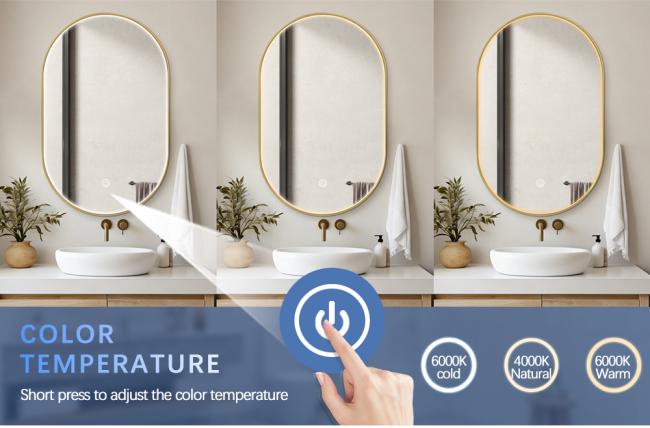 Side view of waterproof arch bathroom mirror with black frame