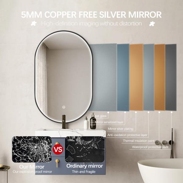 Quality Waterproof Ip44 Arch Bathroom Mirror Custom Size LED Mirror With Black / Gold for sale