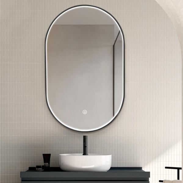 Quality Waterproof Ip44 Arch Bathroom Mirror Custom Size LED Mirror With Black / Gold Frame for sale