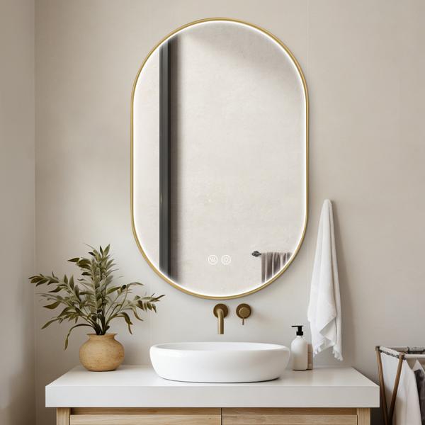 Quality Waterproof Ip44 Arch Bathroom Mirror Custom Size LED Mirror With Black / Gold for sale