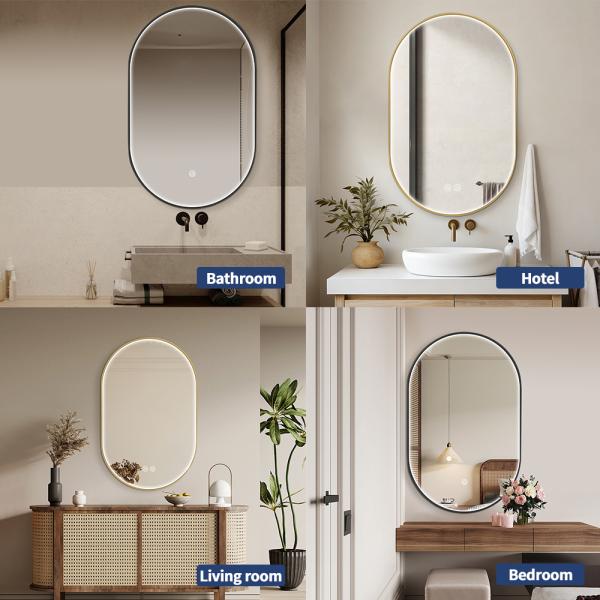 Quality Waterproof Ip44 Arch Bathroom Mirror Custom Size LED Mirror With Black / Gold for sale