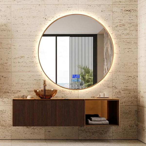 Quality Aluminium Alloy Framed Round Bathroom Mirror With Back Light for sale