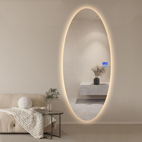 Quality Anti Fog Oval LED Backlit Mirror , Full Length Dressing Mirror Wall Mounted for sale