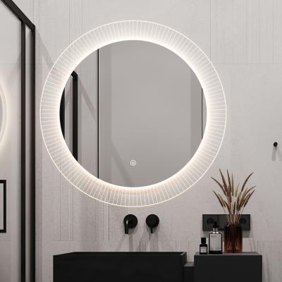 China Luxury Striped Acrylic Round LED Framed Mirror High Brightness Decorative Wall Mirror for sale