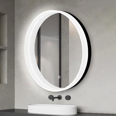 China Acrylic Framed Black Round Bathroom Mirror Aluminum Backing Smart Bathroom Vanity Mirrors for sale