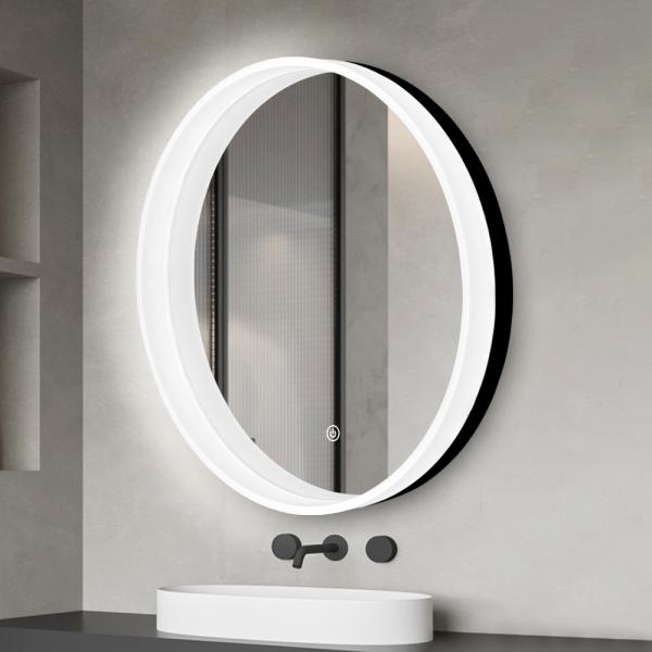 Quality Acrylic Framed Black Round Bathroom Mirror Aluminum Backing Smart Bathroom Vanity Mirrors for sale