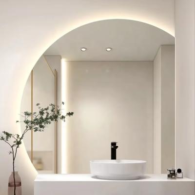 China Smart Half Moon Bathroom Wall Mirror , LED Illuminated Semi Circle Bathroom Mirror for sale