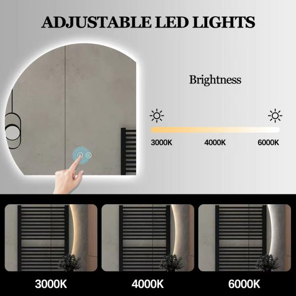 Quality Smart Half Moon Bathroom Wall Mirror , LED Illuminated Semi Circle Bathroom for sale
