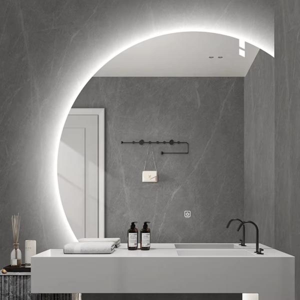 Quality Smart Half Moon Bathroom Wall Mirror , LED Illuminated Semi Circle Bathroom for sale