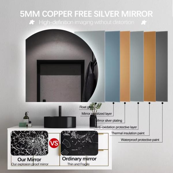 Quality Smart Half Moon Bathroom Wall Mirror , LED Illuminated Semi Circle Bathroom for sale