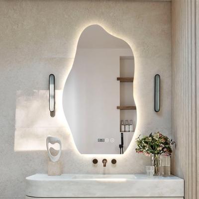 China Large Wall Bathroom Mirror With Touch Light , Frameless Asymmetrical LED Mirror Waterproof for sale