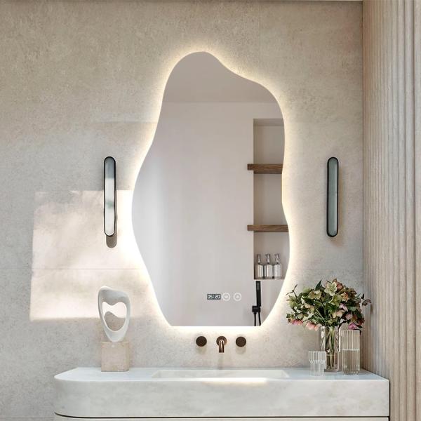 Quality Large Wall Bathroom Mirror With Touch Light , Frameless Asymmetrical LED Mirror Waterproof for sale