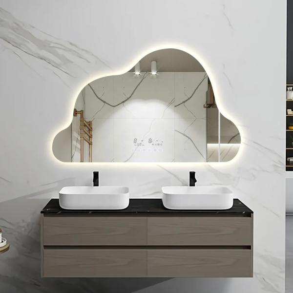 Quality Beauty Barber Salon Mirror With Led Lights Asymmetric Mirror Touch Screen Irregular Bathroom Mirror for sale
