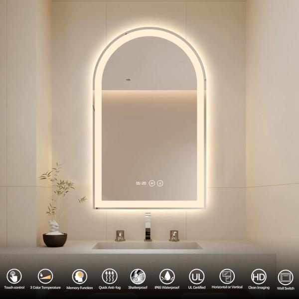 Quality LED Light Backlit Arch Bathroom Mirror , Asymmetrical LED Bathroom Mirror for sale
