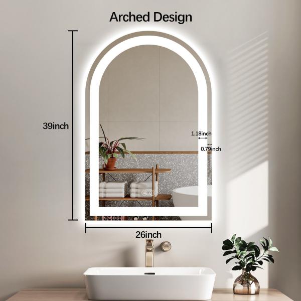 Quality LED Light Backlit Arch Bathroom Mirror , Asymmetrical LED Bathroom Mirror for sale