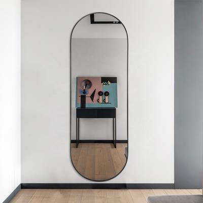 China Aluminum Frame Minimalist Full Length Mirror Runway Shape Ledge Standing Dressing Mirror for sale