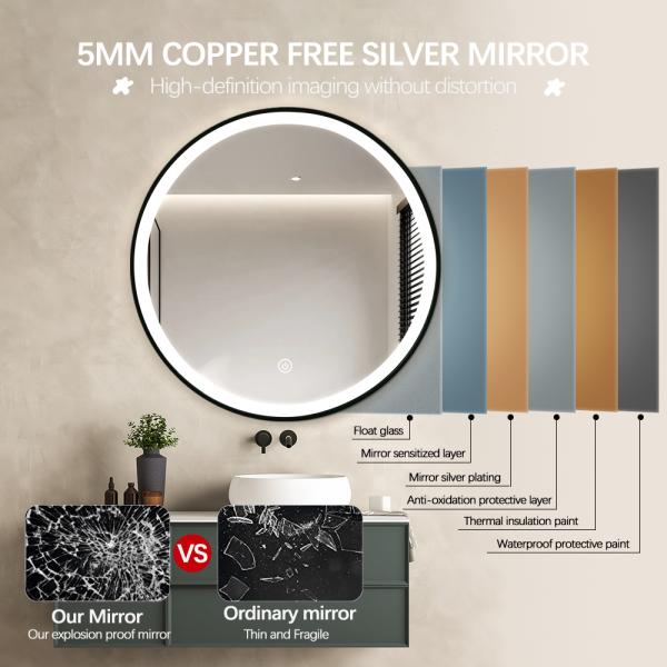 Quality Minimalist Black Circular LED Framed Mirror Decorative Large Backlit Vanity for sale