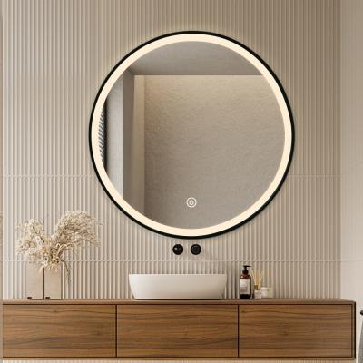 China Minimalist Black Circular LED Framed Mirror Decorative Large Backlit Vanity Mirrors for sale