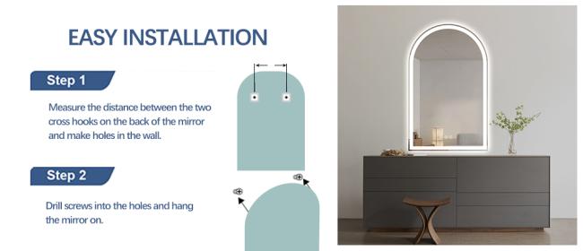 Detailed view of mirror frame and LED system