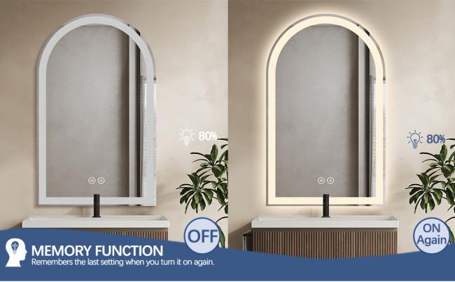 Arch mirror installation in luxury bathroom