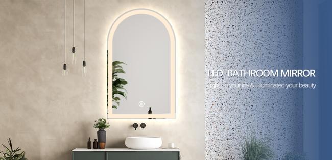 LED arch mirror side profile showing asymmetrical design