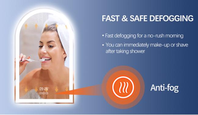 Modern LED backlit arch mirror front view