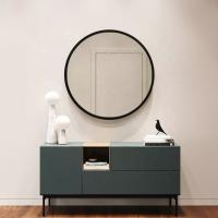 China Vintage Round Solid Wood Frame Wall Mirror 60cm 80cm Bathroom Vanity Mirror for sale