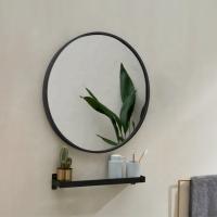 China Vintage Round Solid Wood Frame Wall Mirror 60cm 80cm Bathroom Vanity Mirror for sale