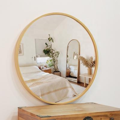 China Vintage Solid Wood Frame Wall Mirror , Round Wall Mounted Bathroom Vanity Mirror for sale