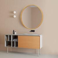 China Vintage Round Solid Wood Frame Wall Mirror 60cm 80cm Bathroom Vanity Mirror for sale